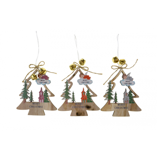 Dísz fa 10,5*12 cm akasztós csengővel fenyő 3 féle barna - Virág -és ...