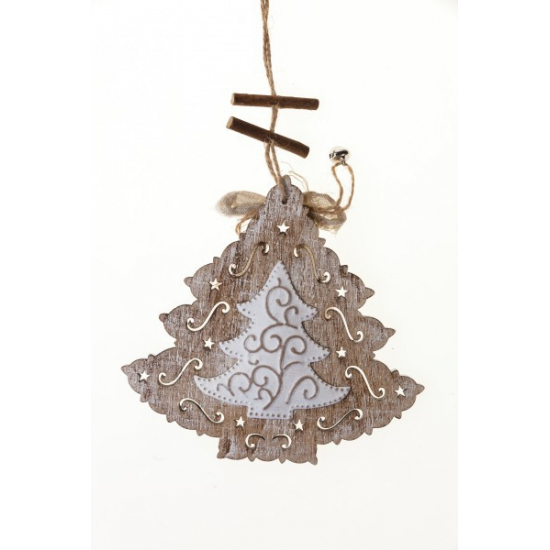 Dísz fenyő fa akasztós 24*13,5*1cm mintás natúr - Virág -és dekorációs ...