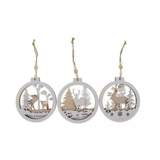 Dísz gömb forma fa 11*10*0,7 cm akasztós többféle - Virág -és ...