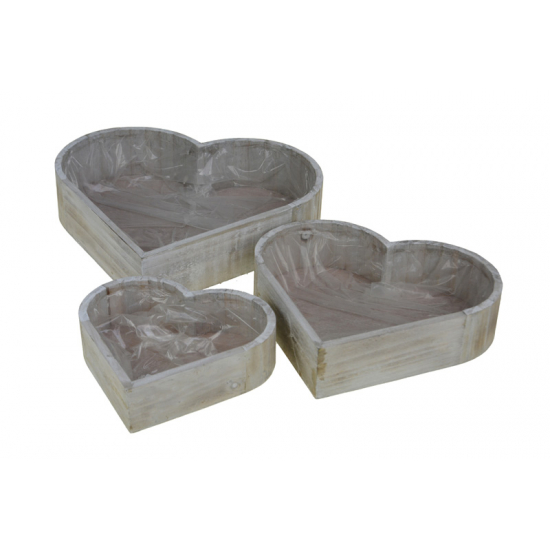 Doboz fa szív forma 33.5*31, 27*25, 20.5*19 s/3 koptatott barna - Virág ...