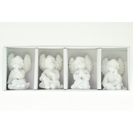 Figura angyal poly 4cm s/4 ülő többféle fehér - Virág -és dekorációs nagykereskedelem