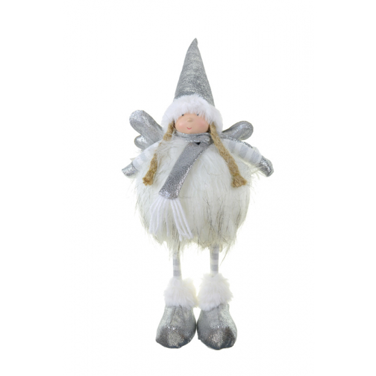 Figura angyal textil 18*12*42 cm LEDes szürke/fehér - Virág -és dekorációs nagykereskedelem