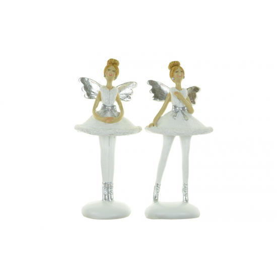 Figura angyal balerina poly 6*5*14cm 2féle fehér ezüst - Virág -és dekorációs nagykereskedelem