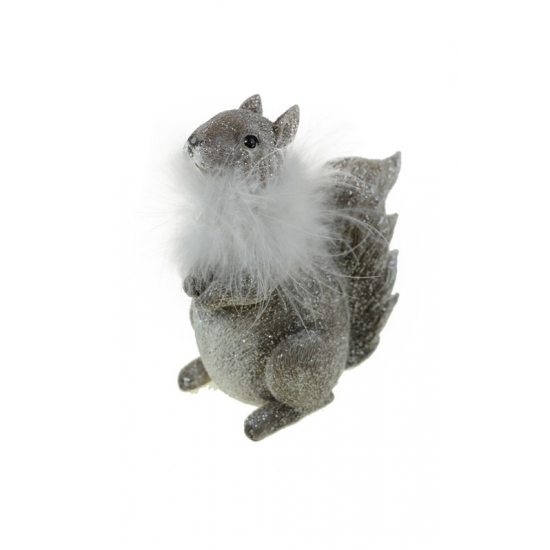 Figura mókus poly 13*7.5*14cm ezüst - Virág -és dekorációs nagykereskedelem